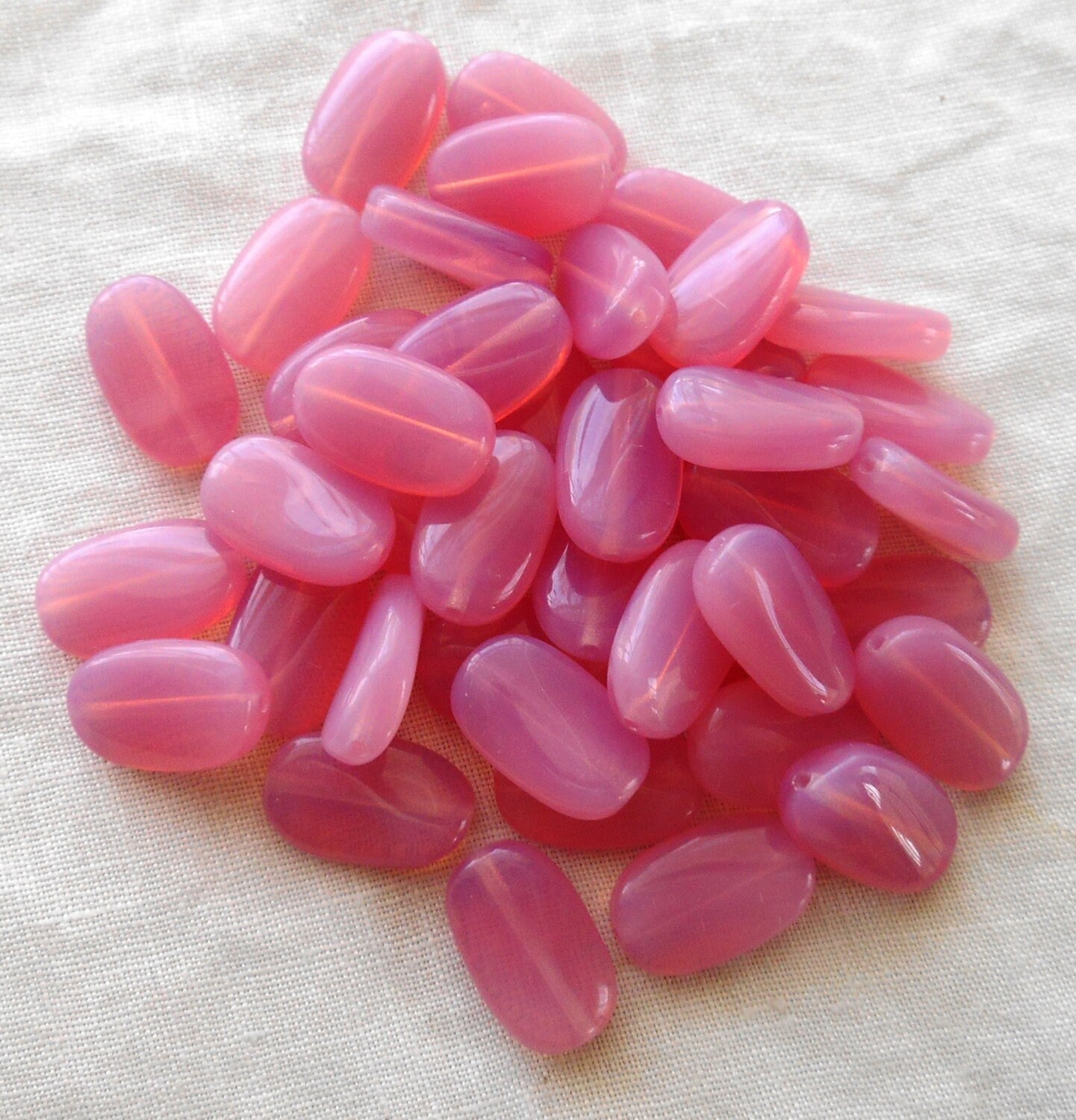 15 Pink Rose Opal Slightly Twisted Oval Czech Glass Beads - Etsy