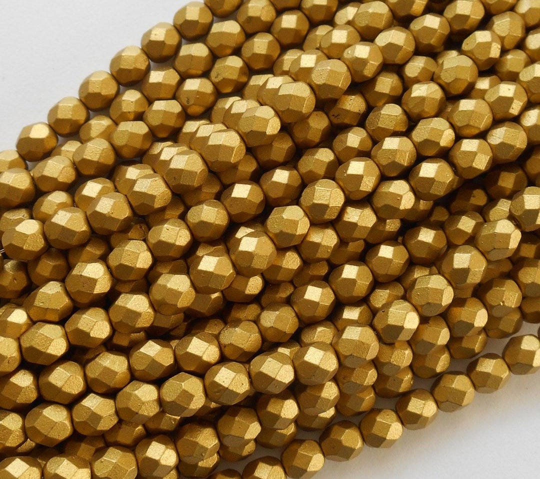 25 6mm Matte Aztec Gold Czech Glass Beads, Metallic Golden Firepolished ...