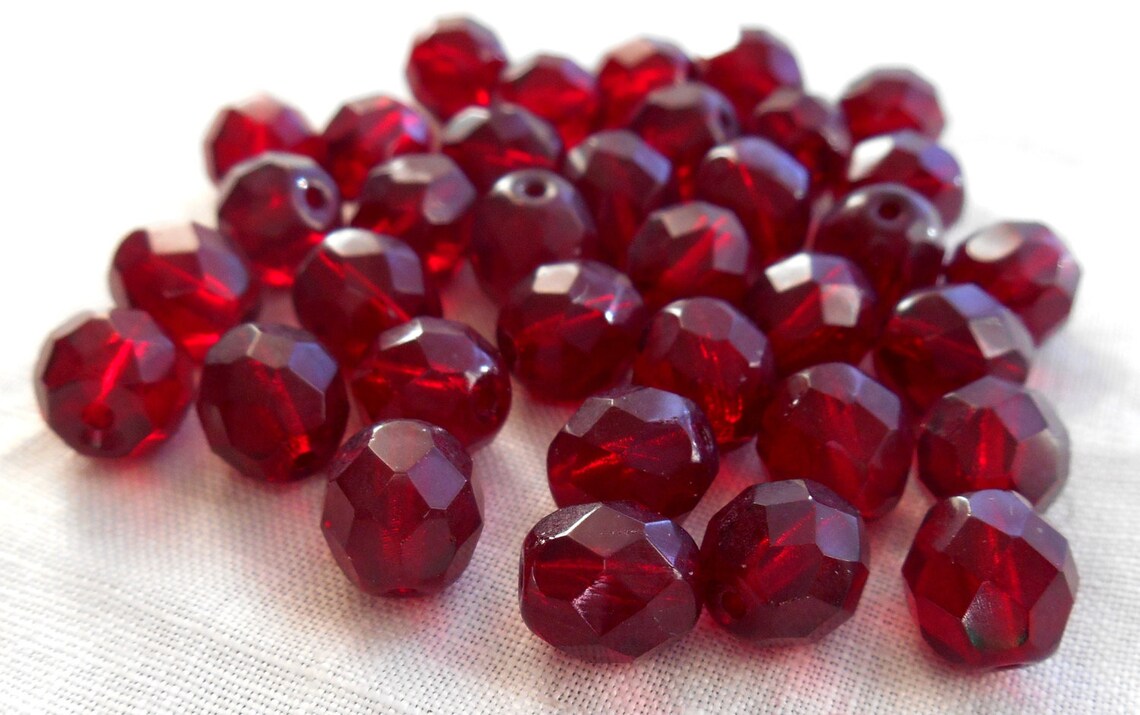 25 8mm Ruby Red - Light Garnet Czech Glass Beads, Fire Polished ...