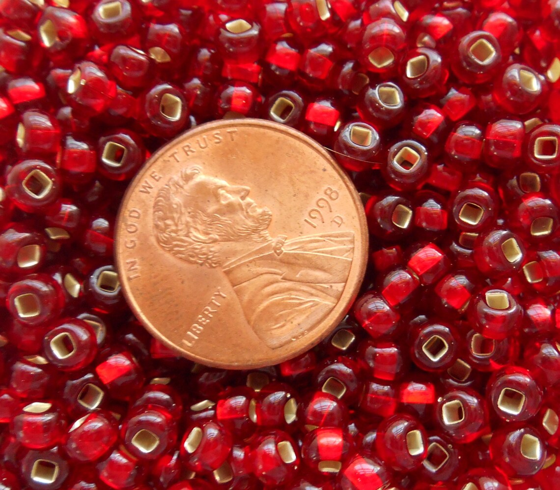 24 Grams Ruby Red Silver Lined Czech 6/0 Large Glass Seed Beads, Size 6 ...