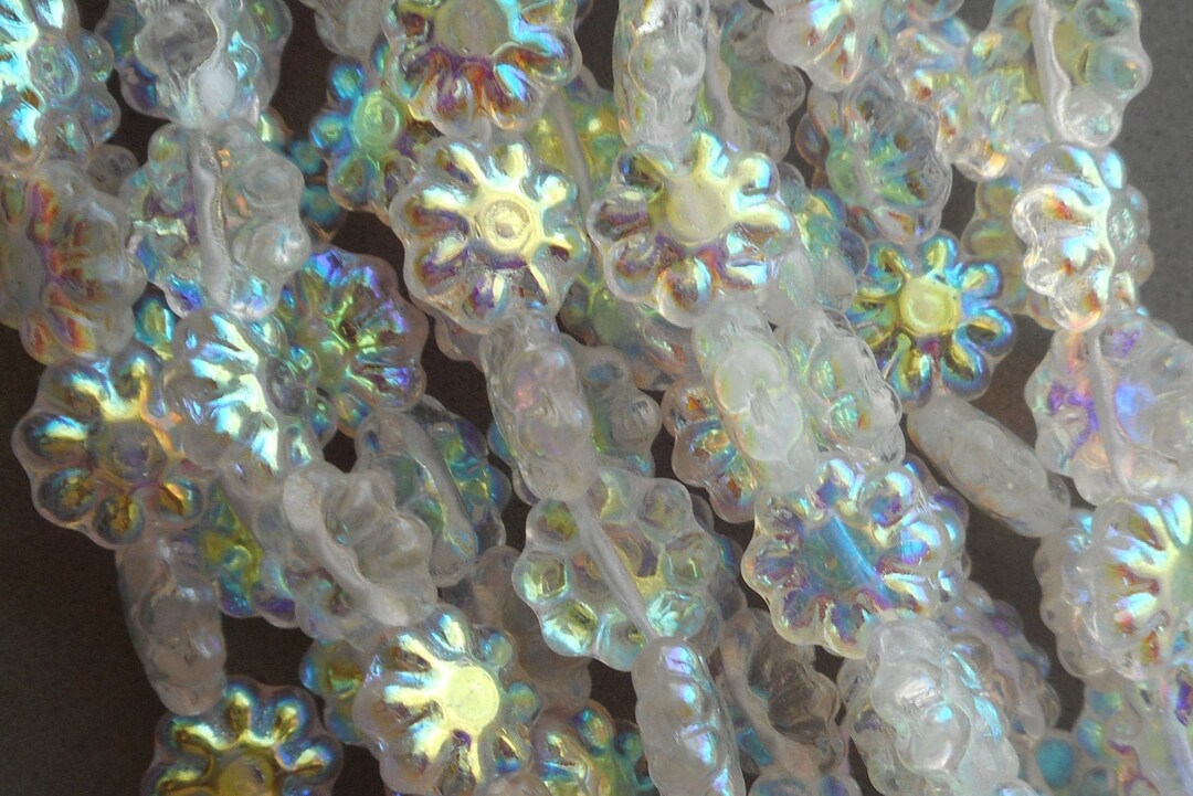 25 9mm Crystal AB Daisy Discs Czech Pressed Glass White AB - Etsy