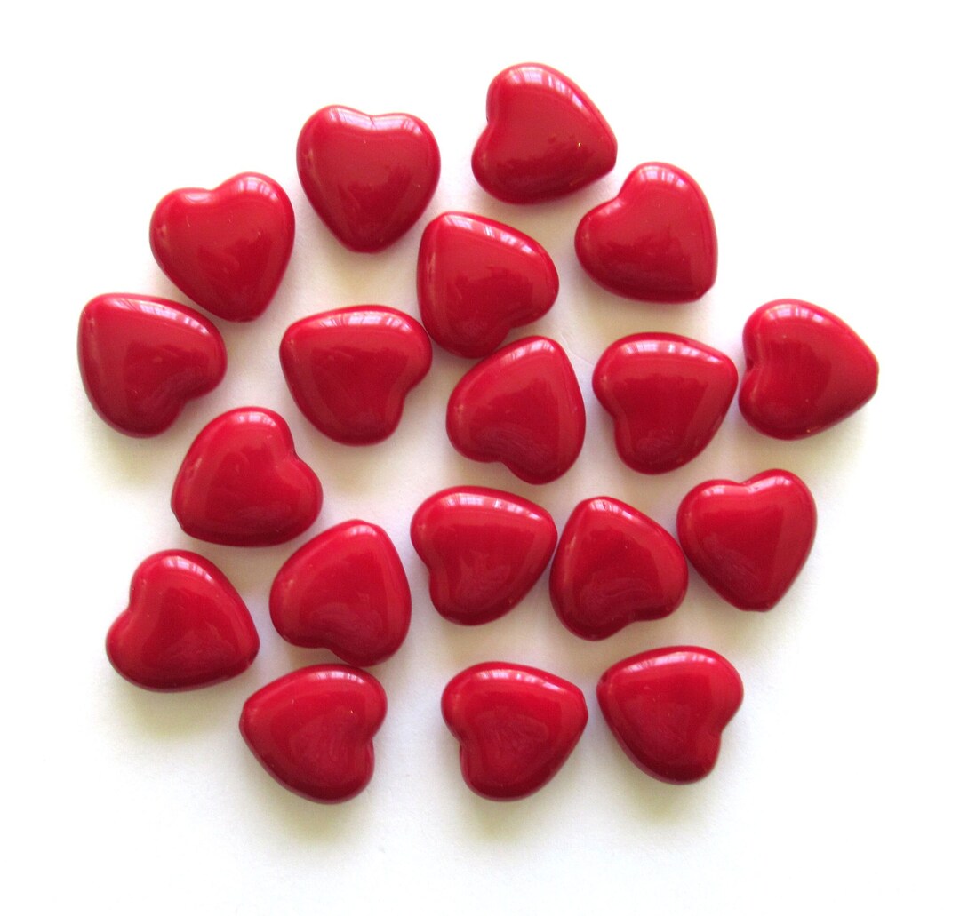 Lot of 6 Czech Glass Large Heart Beads - 16 X 15mm Opaque Red Heart ...