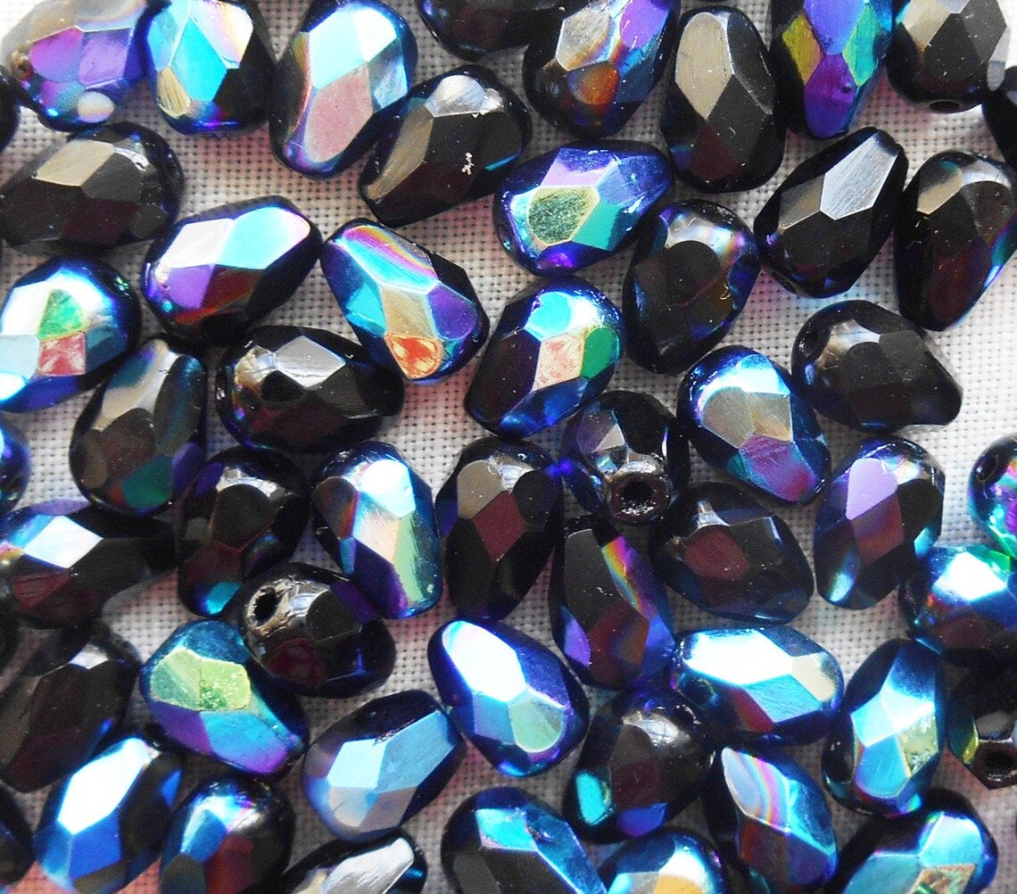 Lot of 25 7 X 5mm Jet Black AB Teardrop Czech Glass Beads, Faceted ...