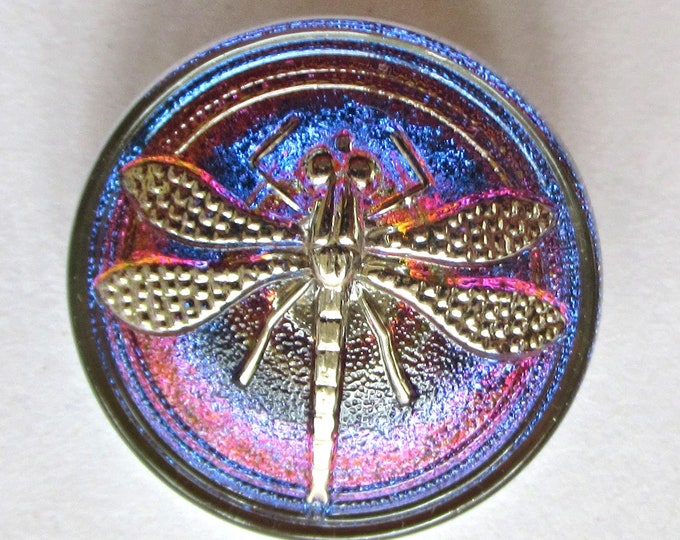 One 22mm Czech Glass Dragonfly Button - Iridescent Purple, Pink and ...