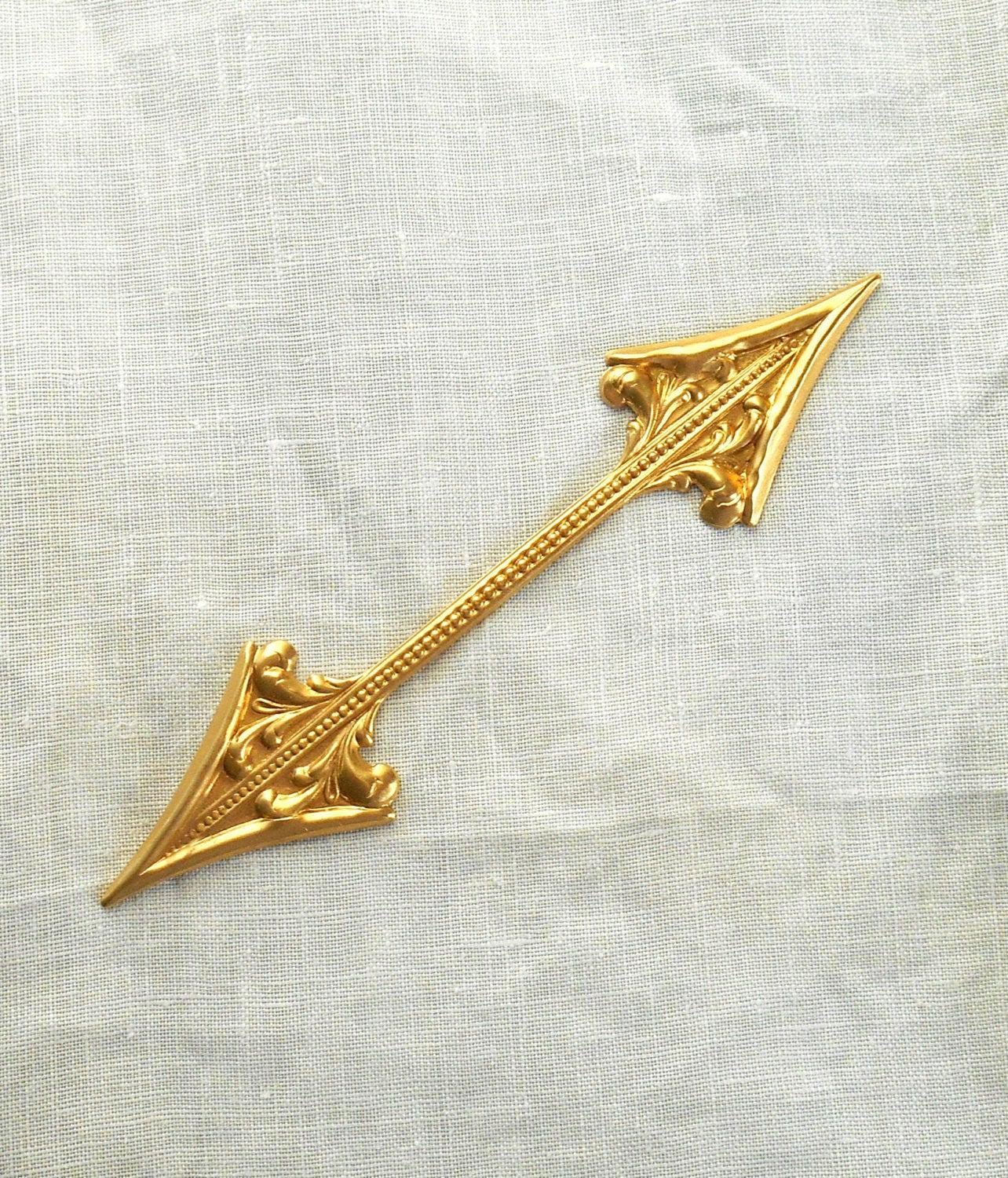 1 Raw Brass Stamping, Large Victorian Two Way Arrow, Charm, Pendant ...