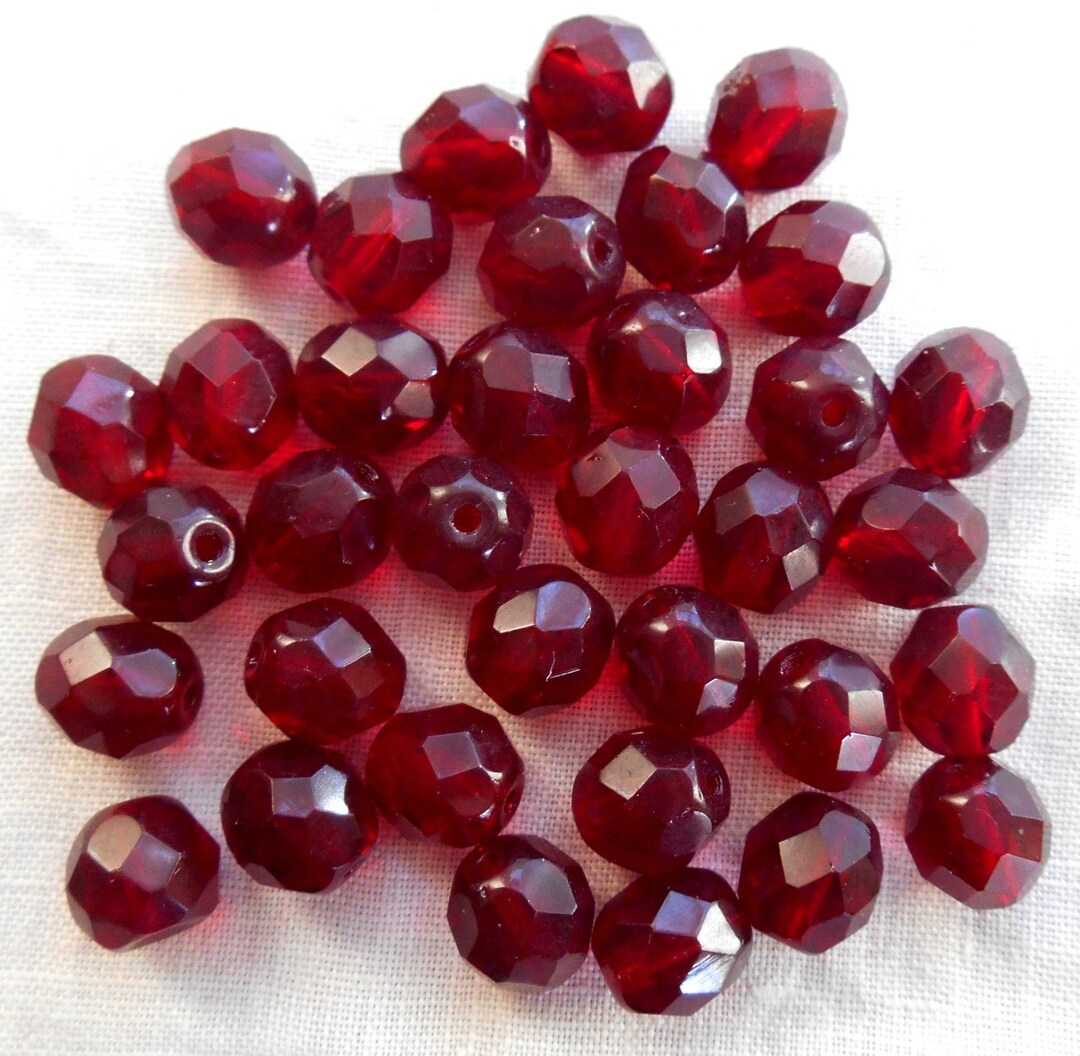 25 8mm Ruby Red - Light Garnet Czech Glass Beads, Fire Polished ...