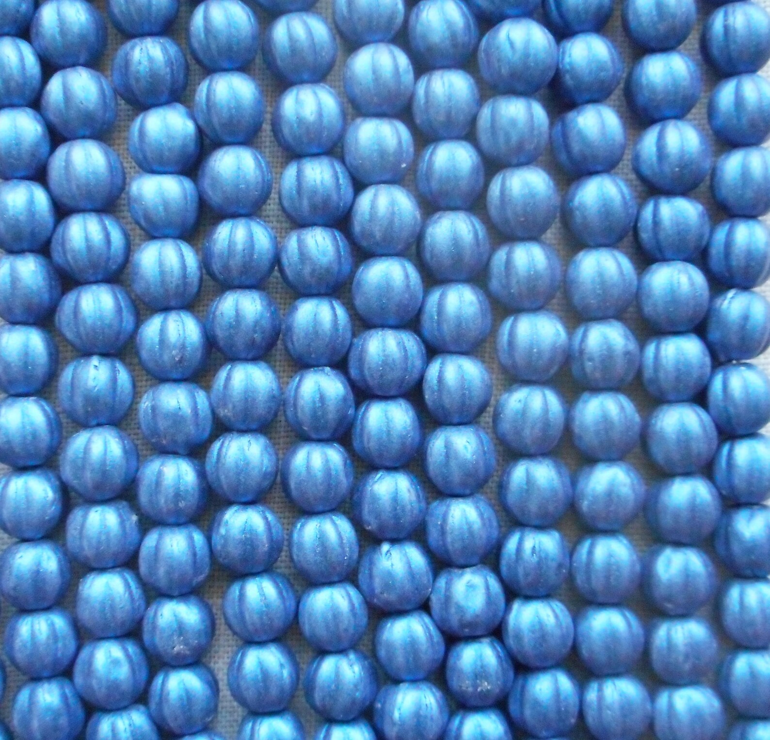 Fifty 5mm Matte Metallic Suede Blue Melon Beads, Czech Pressed Glass ...