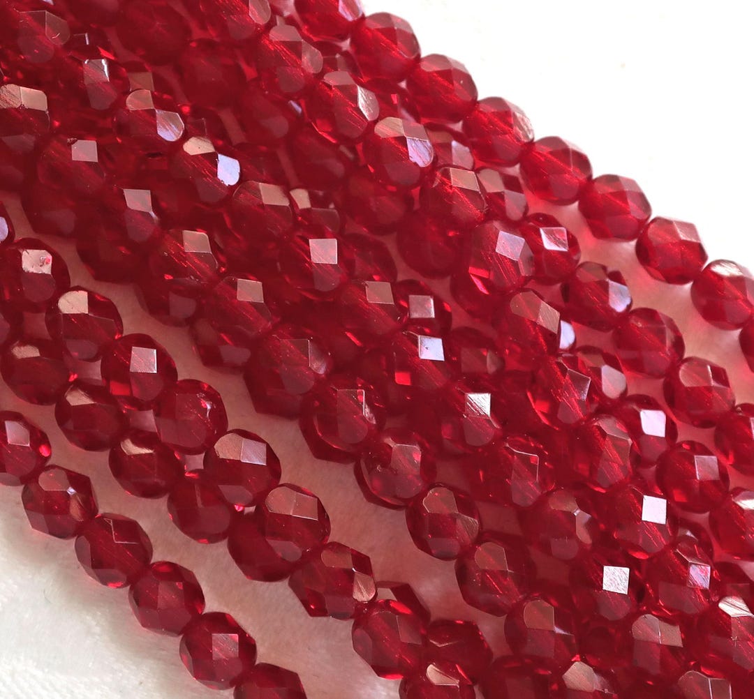 25 6mm Ruby Red Czech Glass Beads - Fire Polished, Faceted Light Garnet ...