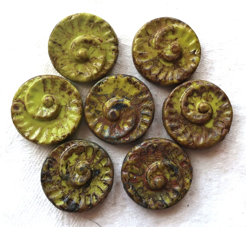 Six 18mm Large Czech Glass Snail Fossil Beads Opaque Avocado - Etsy