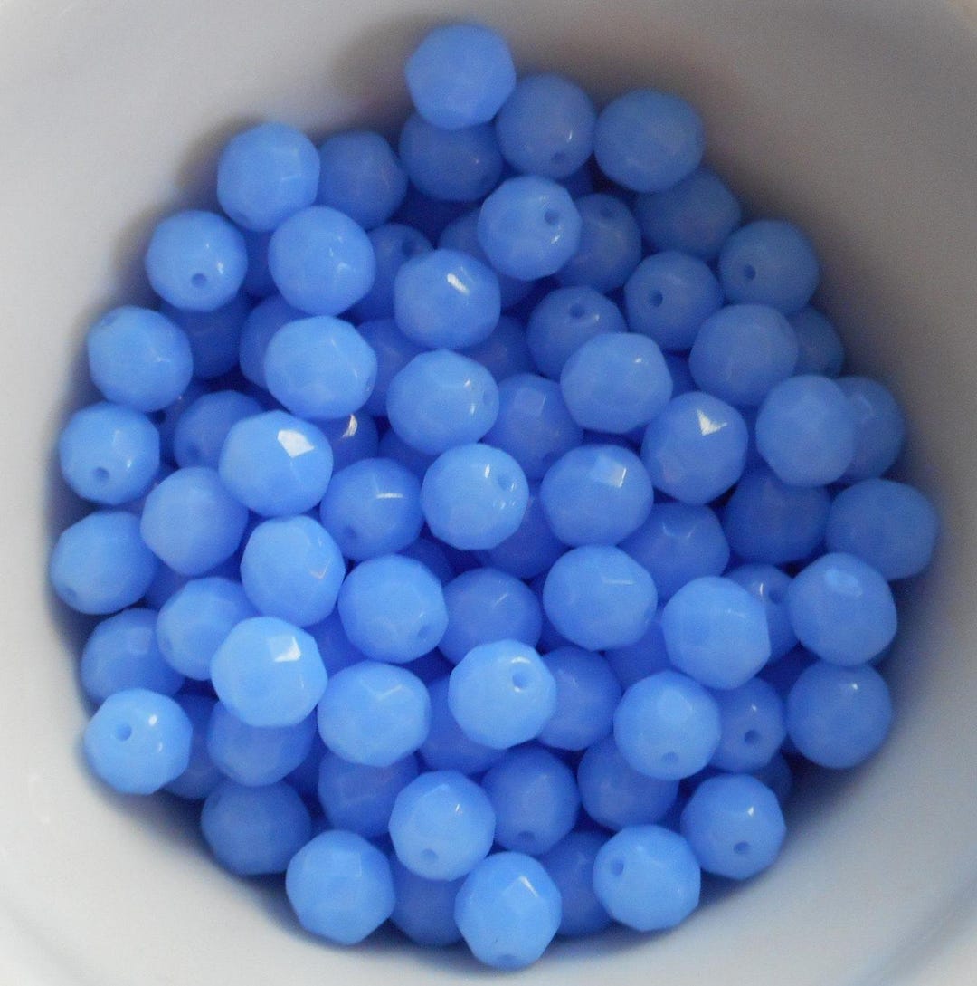 25 8mm Sky Blue Beads, Opaque Faceted Round Firepolished Glass Beads ...