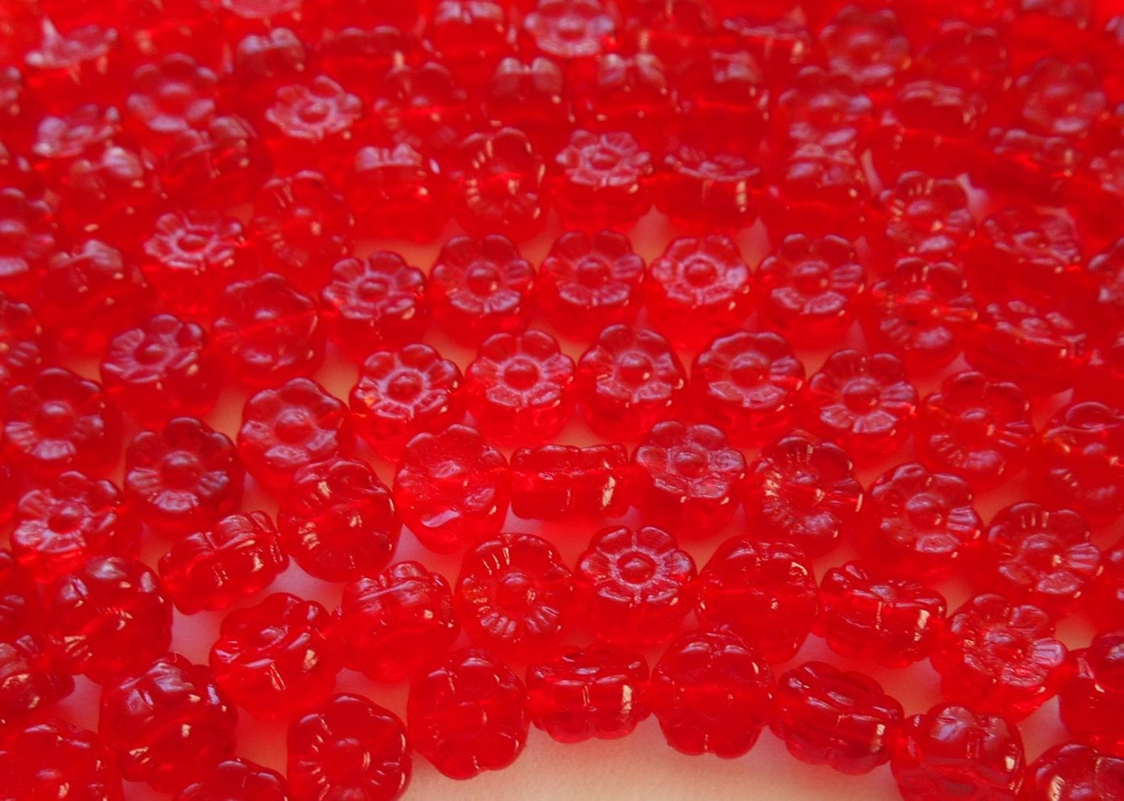 25 6mm Siam Red Czech Glass Flower Beads, Pressed Glass Red Flower ...