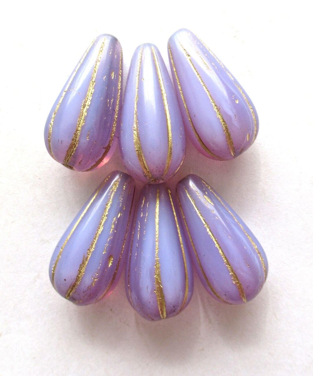 Six Large Czech Glass Teardrop Melon Beads - Milky Lavender Purple ...