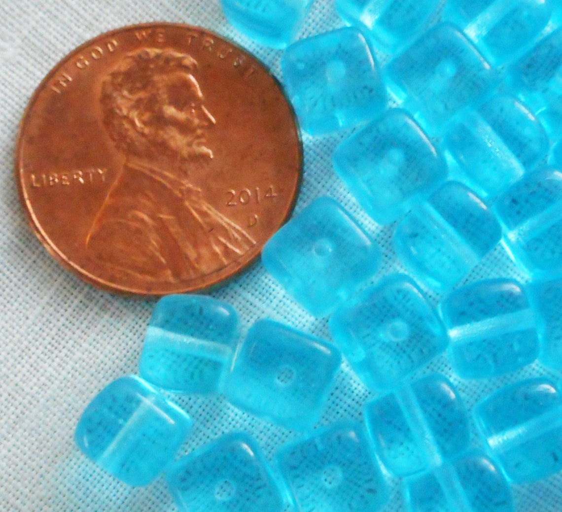 Lot of 25 Aqua Blue Cube Beads 5 X 7mm Czech Glass Beads | Etsy