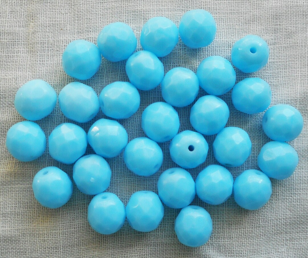 25 8mm Opaque Turquoise Blue Czech Glass Beads Firepolished - Etsy