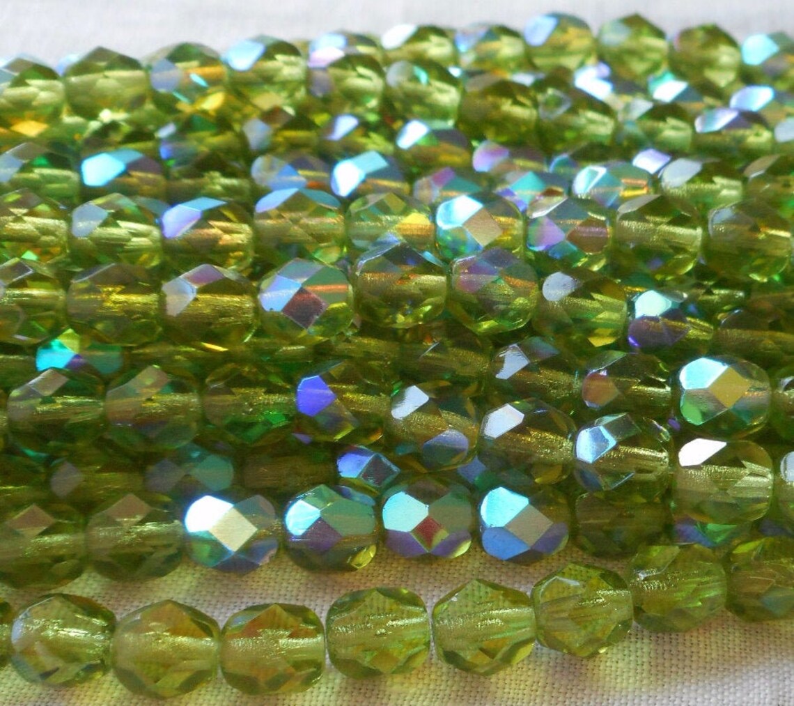 Lot of 25 6mm Olive Olivine AB Firepolished Faceted Round - Etsy