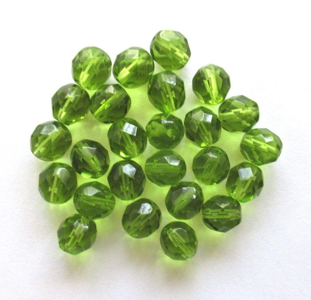 25 8mm Czech Glass Beads Olivine Olive Green Faceted Fire - Etsy