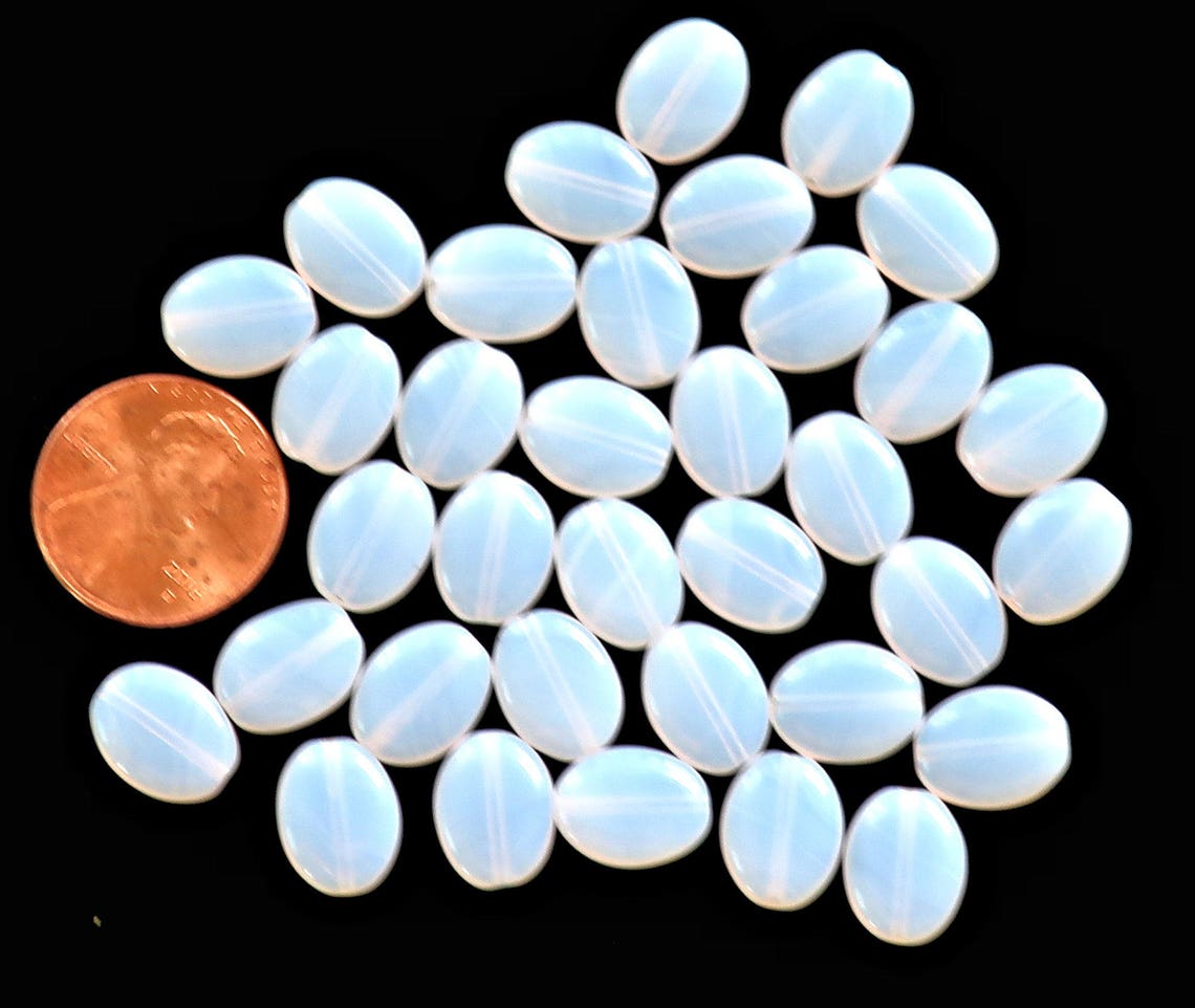 25 Translucent Milky White Flat Oval Czech Glass Beads 12mm X - Etsy