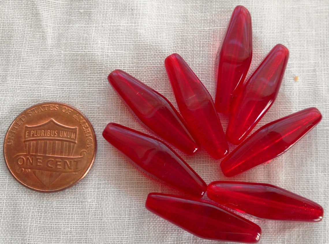 10 24 X 9mm Light Garnet Ruby Siam Red Glass Long Lantern or - Etsy