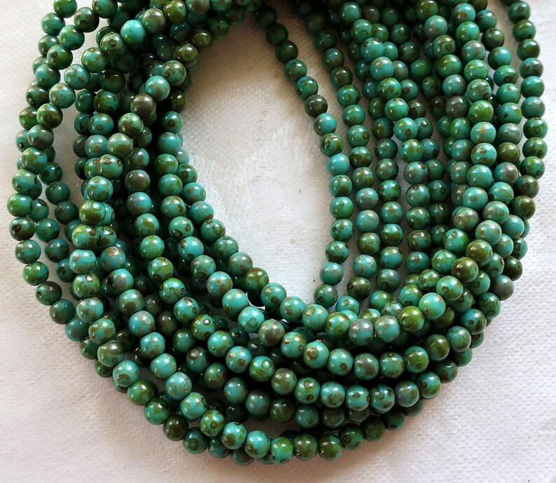 Lot of 100 4mm Opaque Turquoise Blue Picasso Czech Glass | Etsy