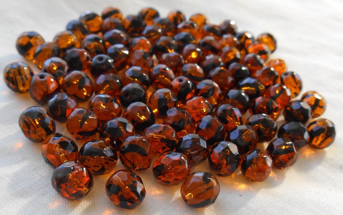 25 8mm Tortoise Shell Tortoiseshell Amber Faceted Round Fire - Etsy