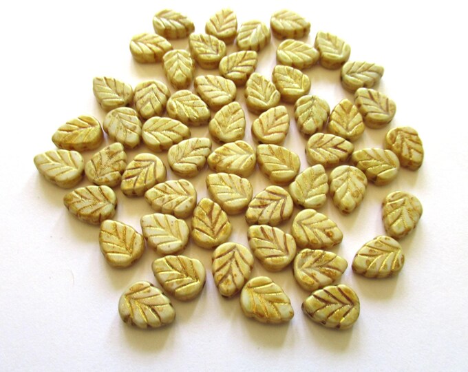 Lot of 37 Czech Glass Leaf Beads - 10 X 8mm - Center Drilled Opaque ...