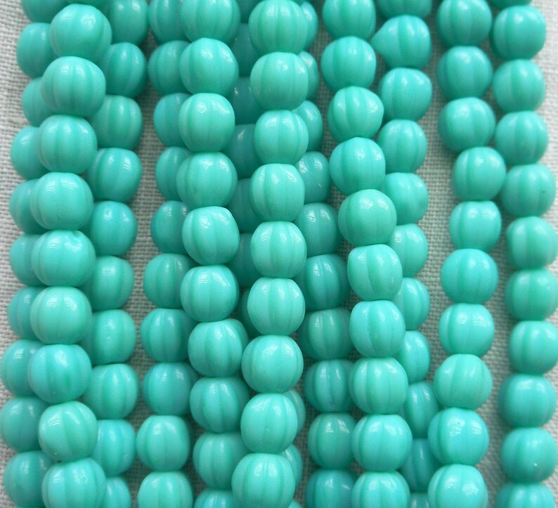 Lot of 50 5mm opaque turquoise blue Czech glass melon beads | Etsy