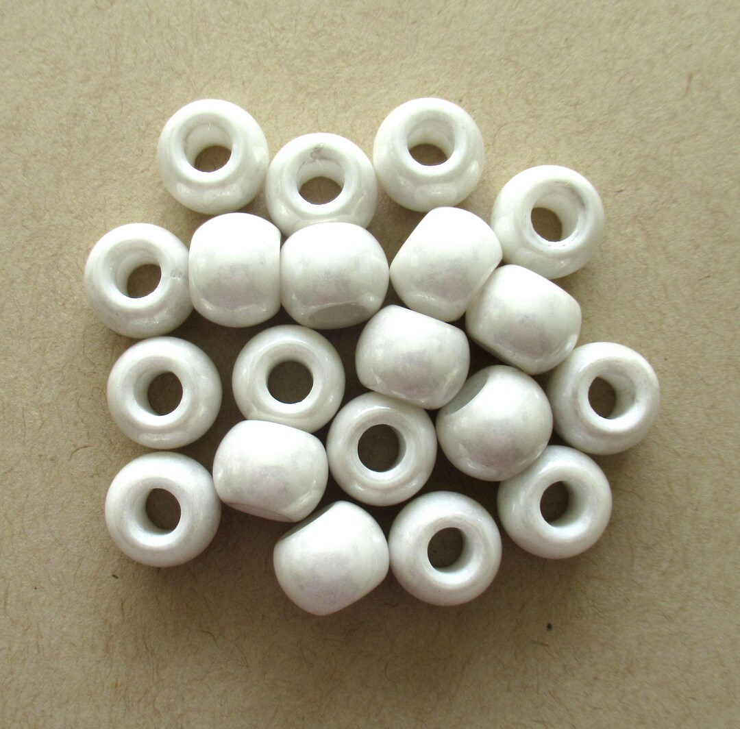 Large Big Hole Round Beads - 12mm - Opaque White Luster Czech Glass ...