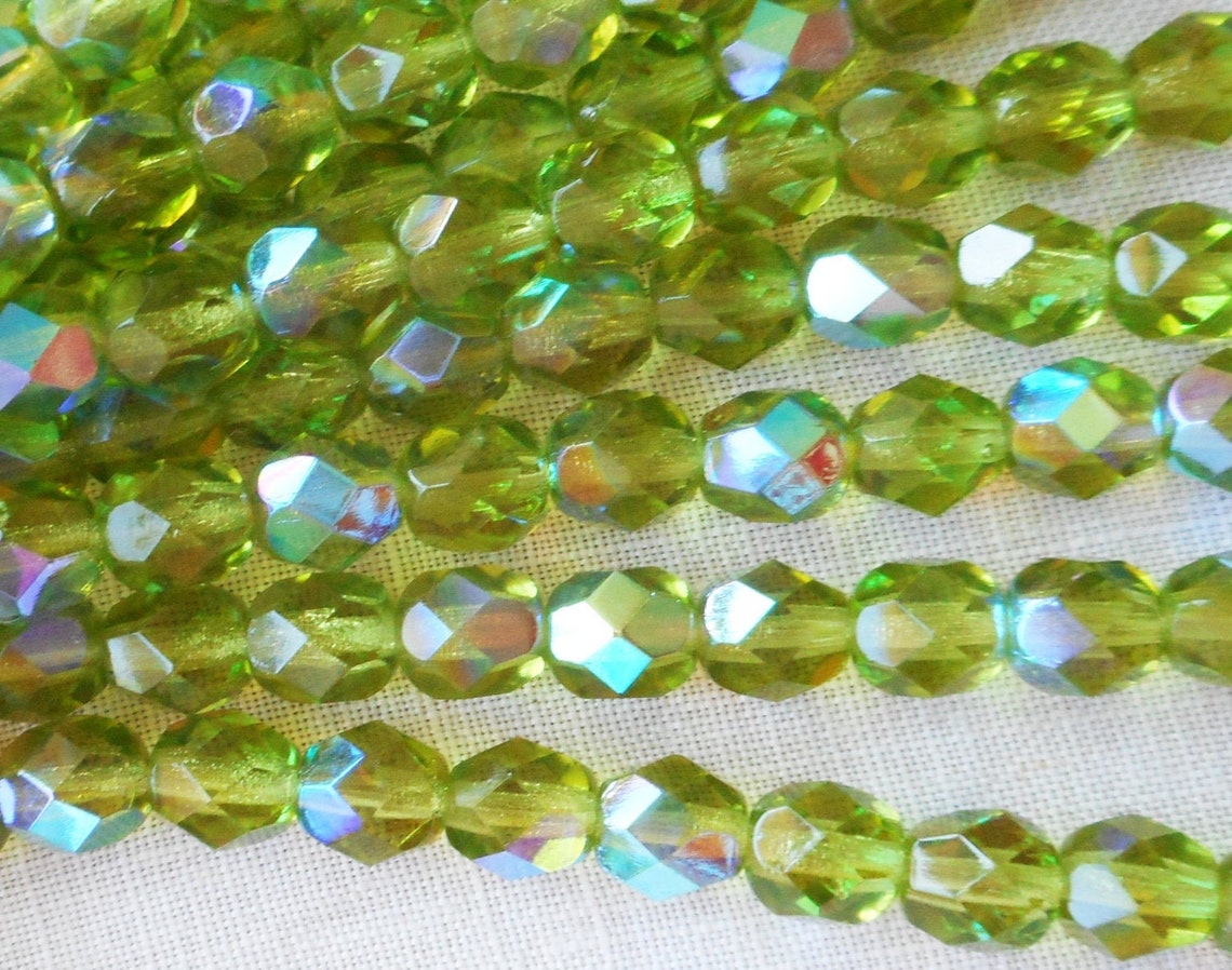 Lot of 25 6mm Olive Olivine AB Firepolished Faceted Round - Etsy