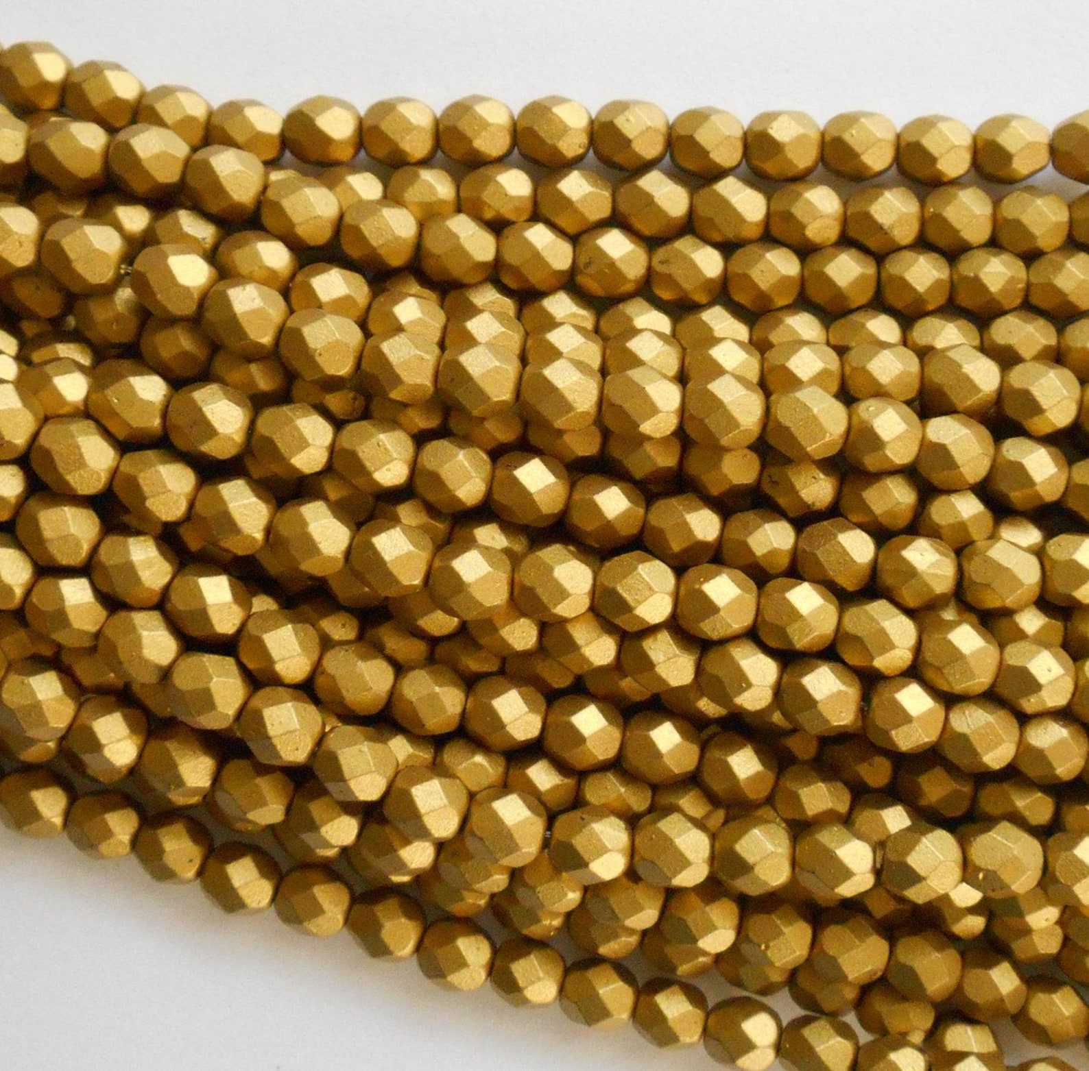 25 6mm Matte Aztec Gold Czech Glass Beads, Metallic Golden Firepolished ...