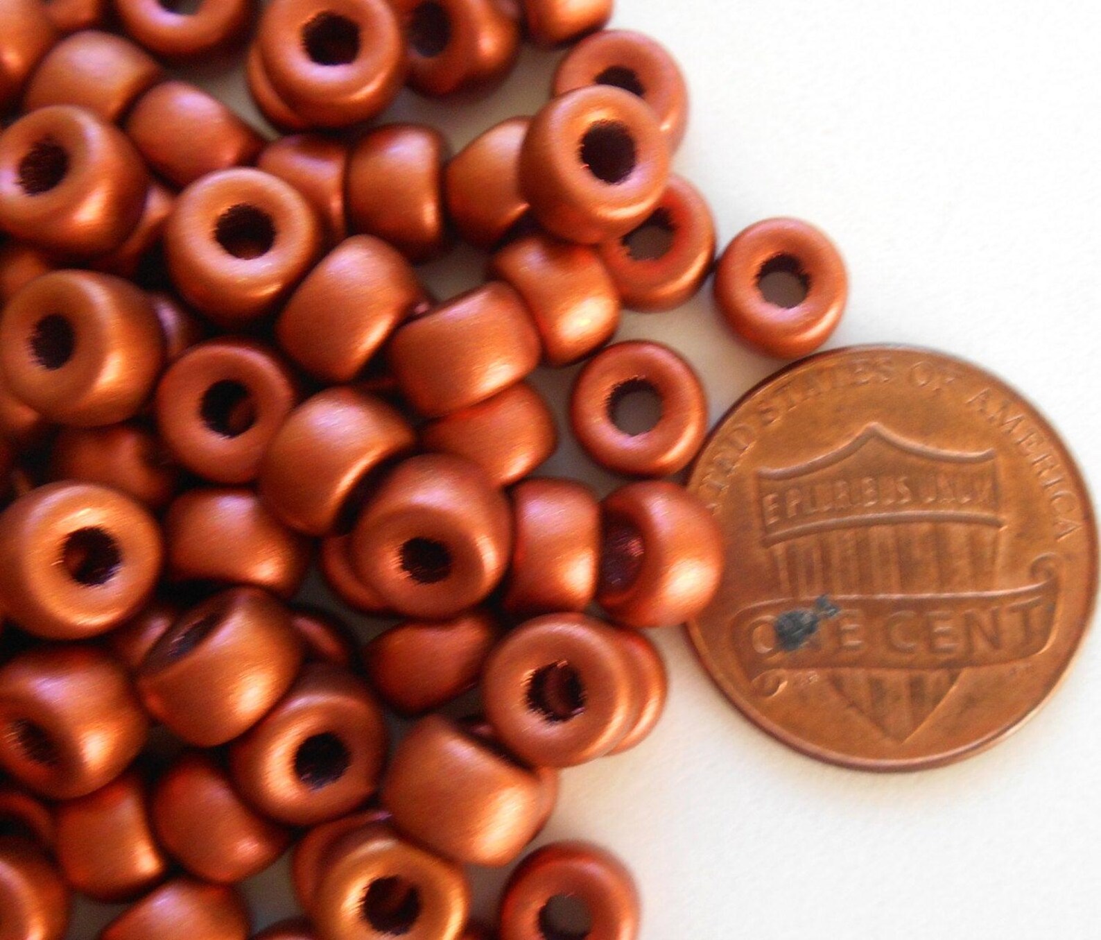 50 6mm Czech Metallic Copper Pony Roller Beads, Large Hole Glass Crow ...