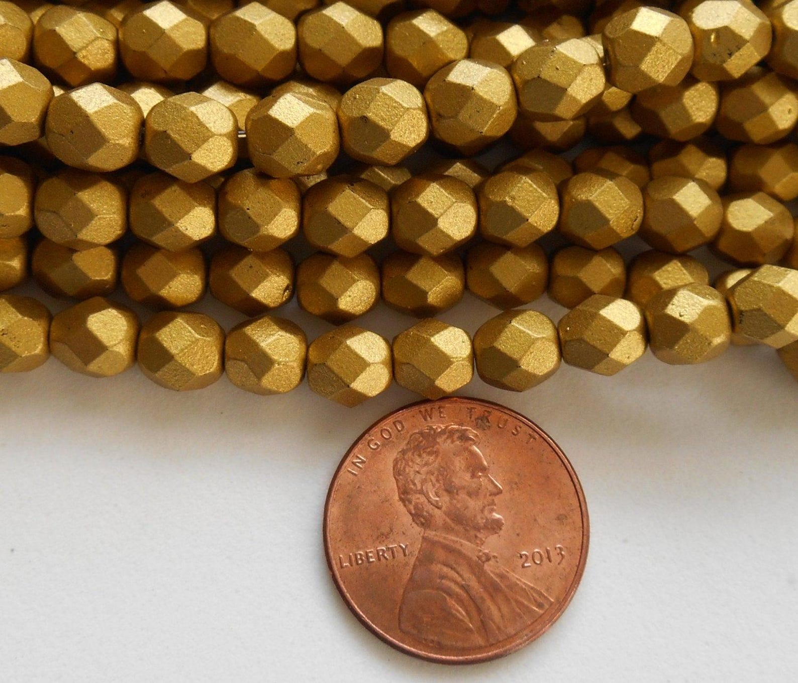 25 6mm Matte Aztec Gold Czech Glass Beads, Metallic Golden Firepolished ...