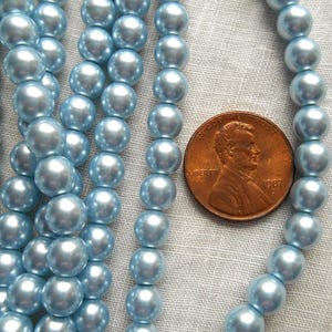 50 6mm Blue Glass Pearl Druk Beads, Light Sapphire Blue Preciosa Czech ...