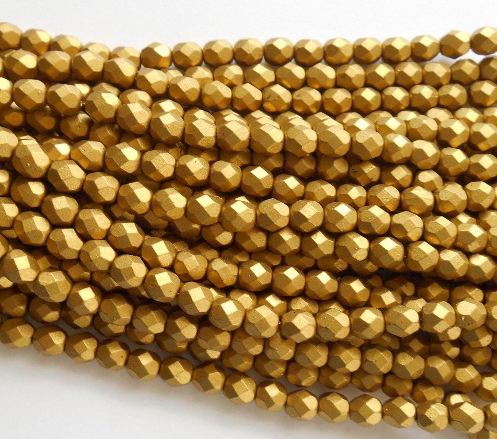 25 6mm Matte Aztec Gold Czech Glass Beads, Metallic Golden Firepolished ...
