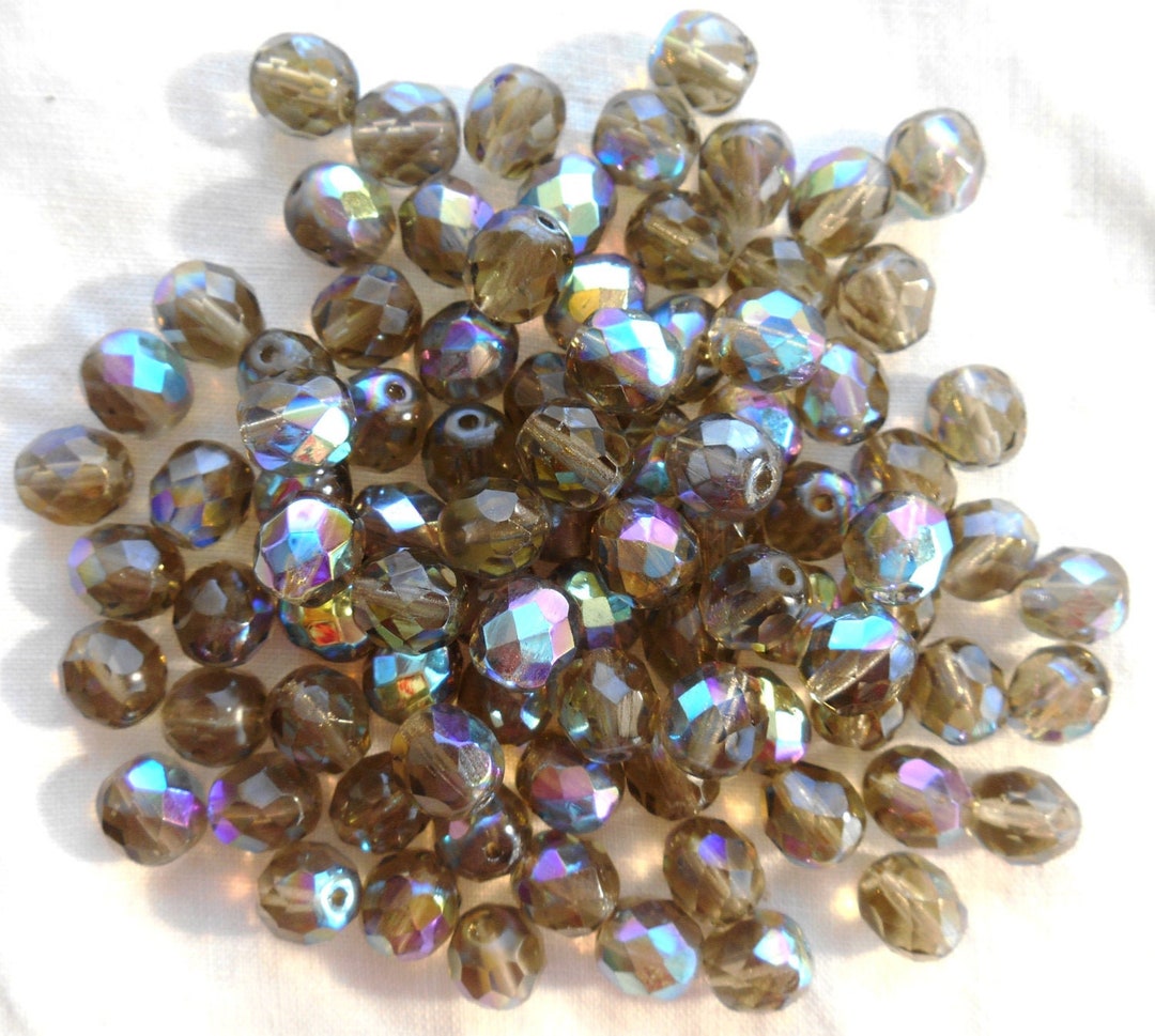 25 8mm Black Diamond AB, Faceted Round Firepolished Glass Beads C8725 ...