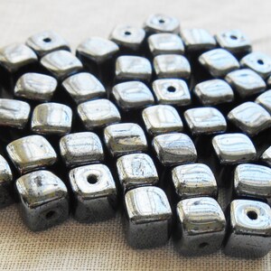 Lot of 25 Hematite Metallic Look Cube Beads, 5 X 7mm Czech Glass Beads ...