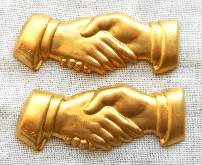 2 Raw Brass Stampings Victorian Symbol of Shaking Hands | Etsy