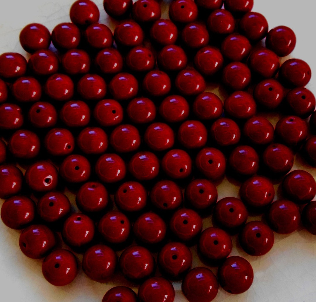 25 8mm Czech Opaque Blood Red Smooth Round Druk Beads, Deep Red Glass ...