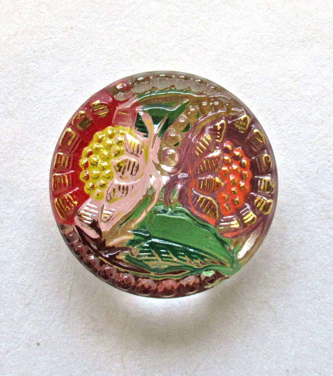 One 18mm Czech Glass Floral CABOCHON - Hand Painted -clear With a ...