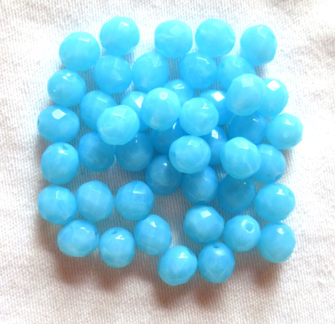 25 8mm Powder Blue Opal Beads, Opaque Faceted Round Firepolished Glass ...