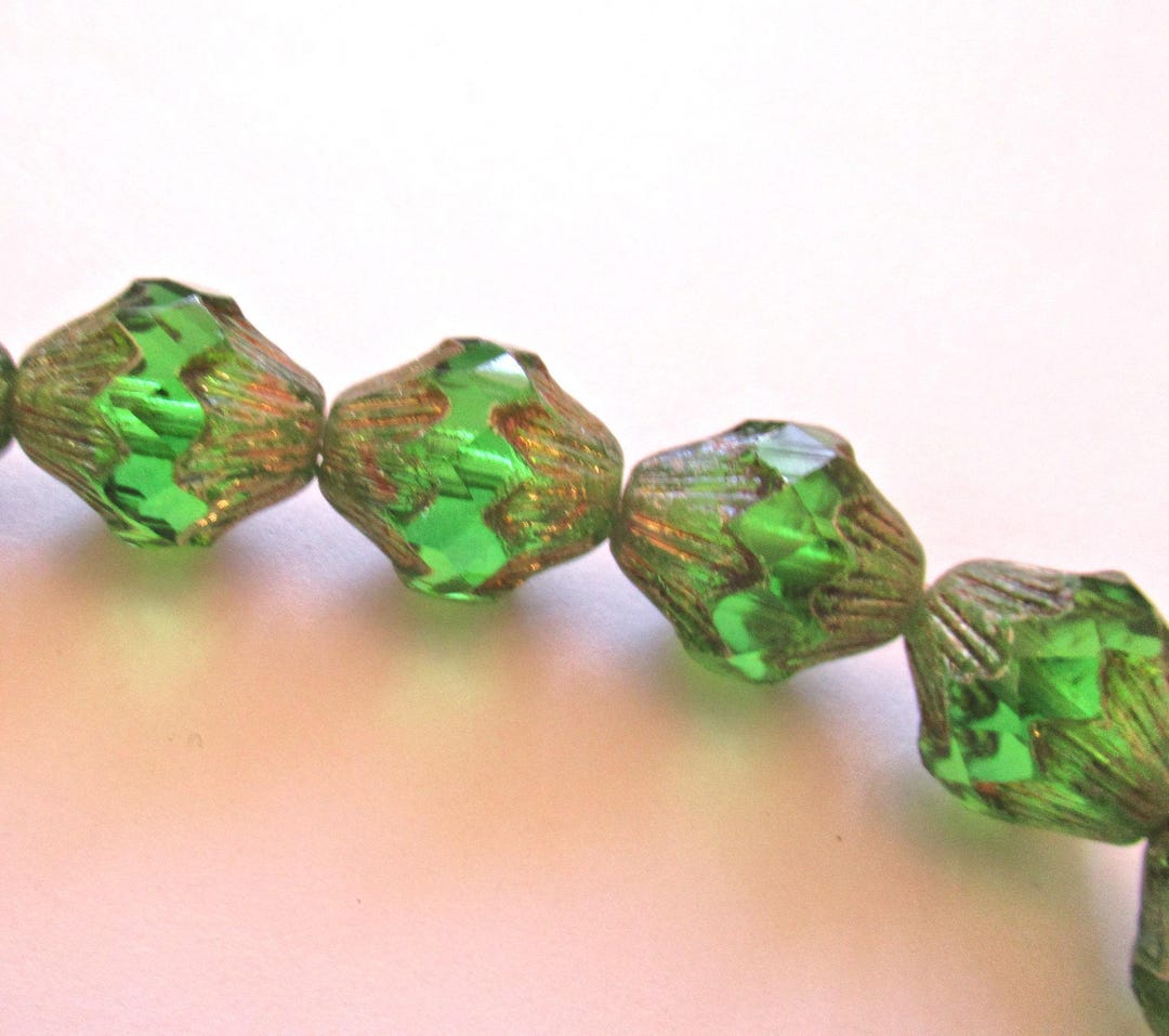 Lot of Five Large Czech Glass Faceted Bicones - Orange & Yellow Picasso ...
