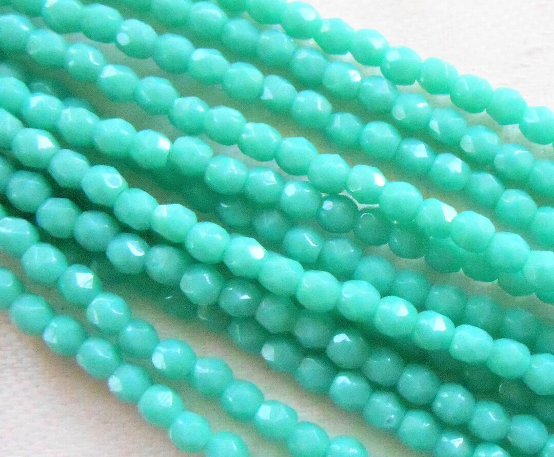 Lot of 50 3mm Opaque Turquoise Blue Czech Glass Beads, Firepolished ...