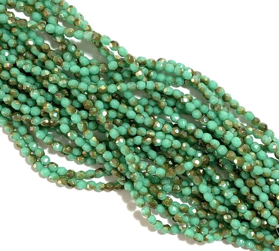 Lot of 50 3mm opaque turquoise green celsian Czech glass | Etsy