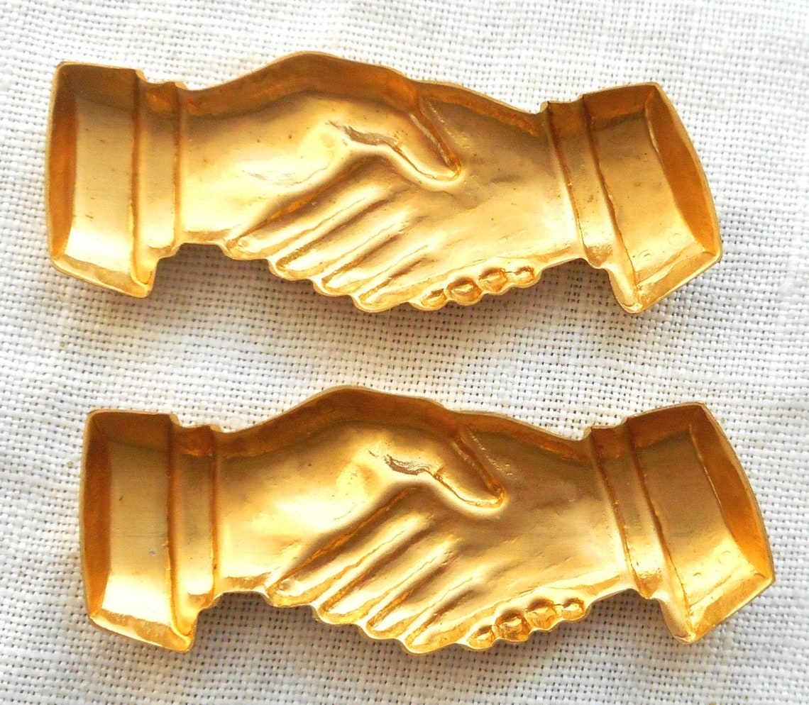 2 Raw Brass Stampings Victorian Symbol of Shaking Hands | Etsy