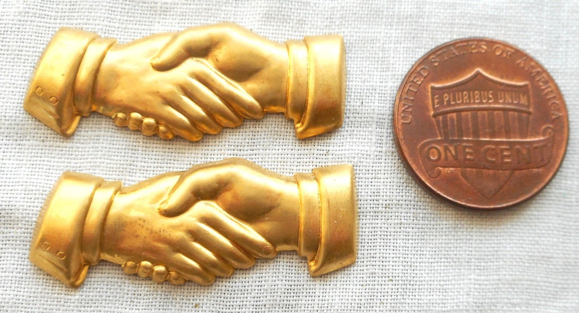 2 Raw Brass Stampings Victorian Symbol of Shaking Hands | Etsy