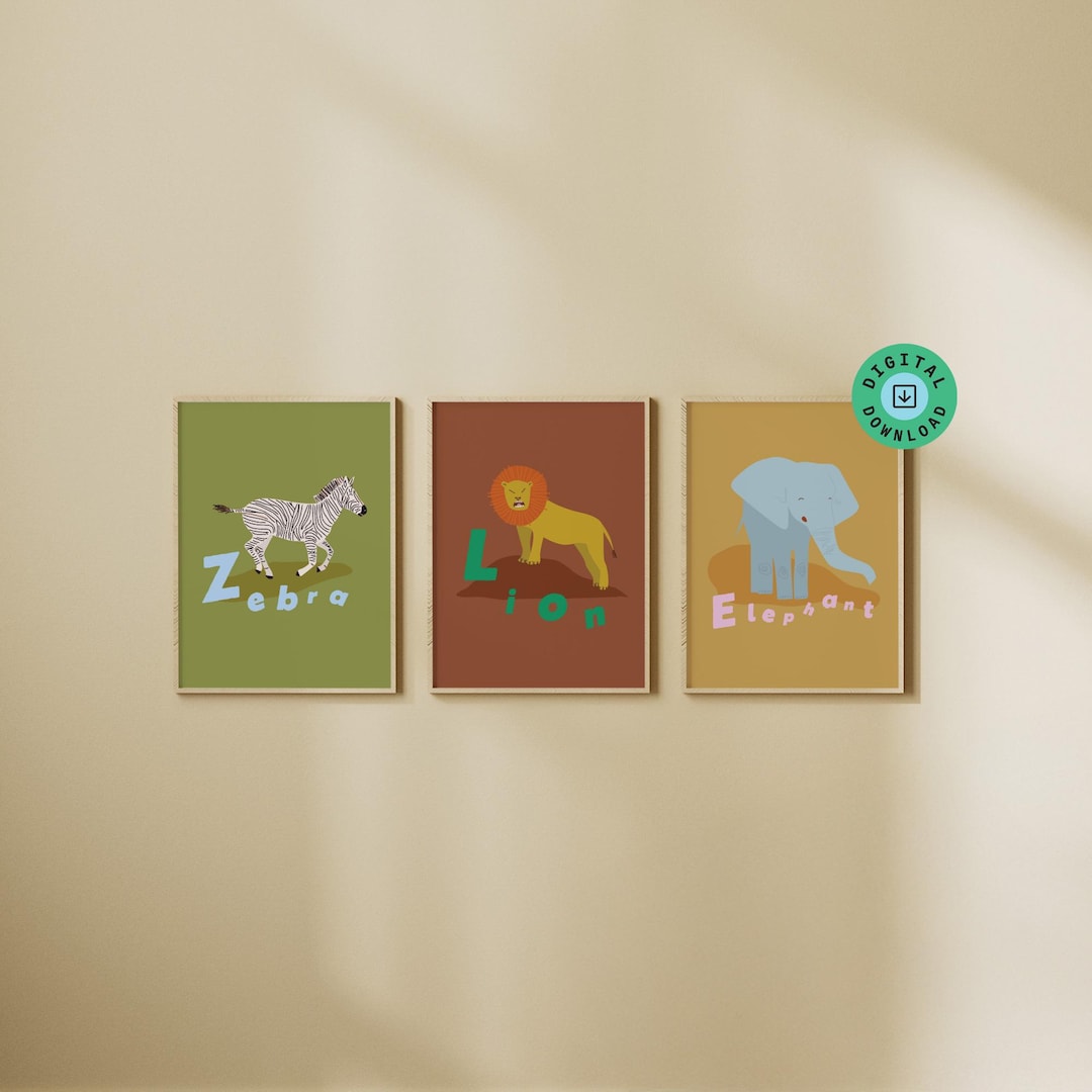 Safari Animals Poster Set: Nursery Wall Art (digital Download) - Etsy