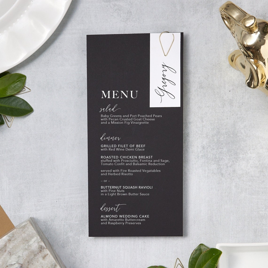 Black and White Modern Menu With Name Tag and Paper Clip - Etsy