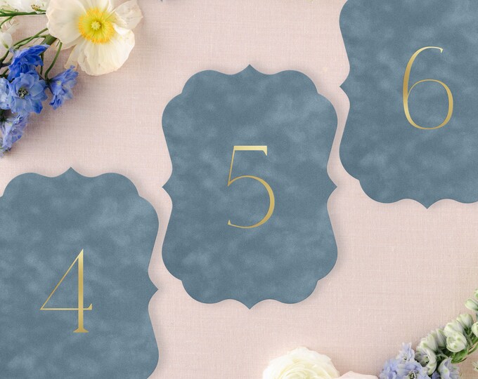 Velvet Table Numbers With Gold Foil Print - Bracket Shape - Die Cut ...