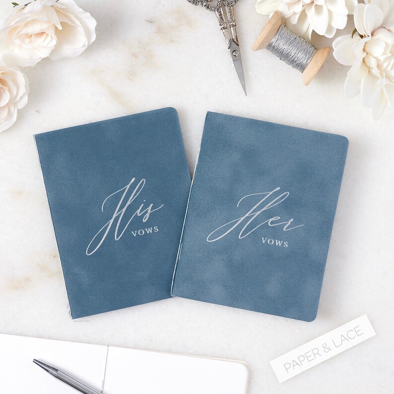 French Blue Velvet Vow Books W/ Gold or Silver Foil for Wedding ...