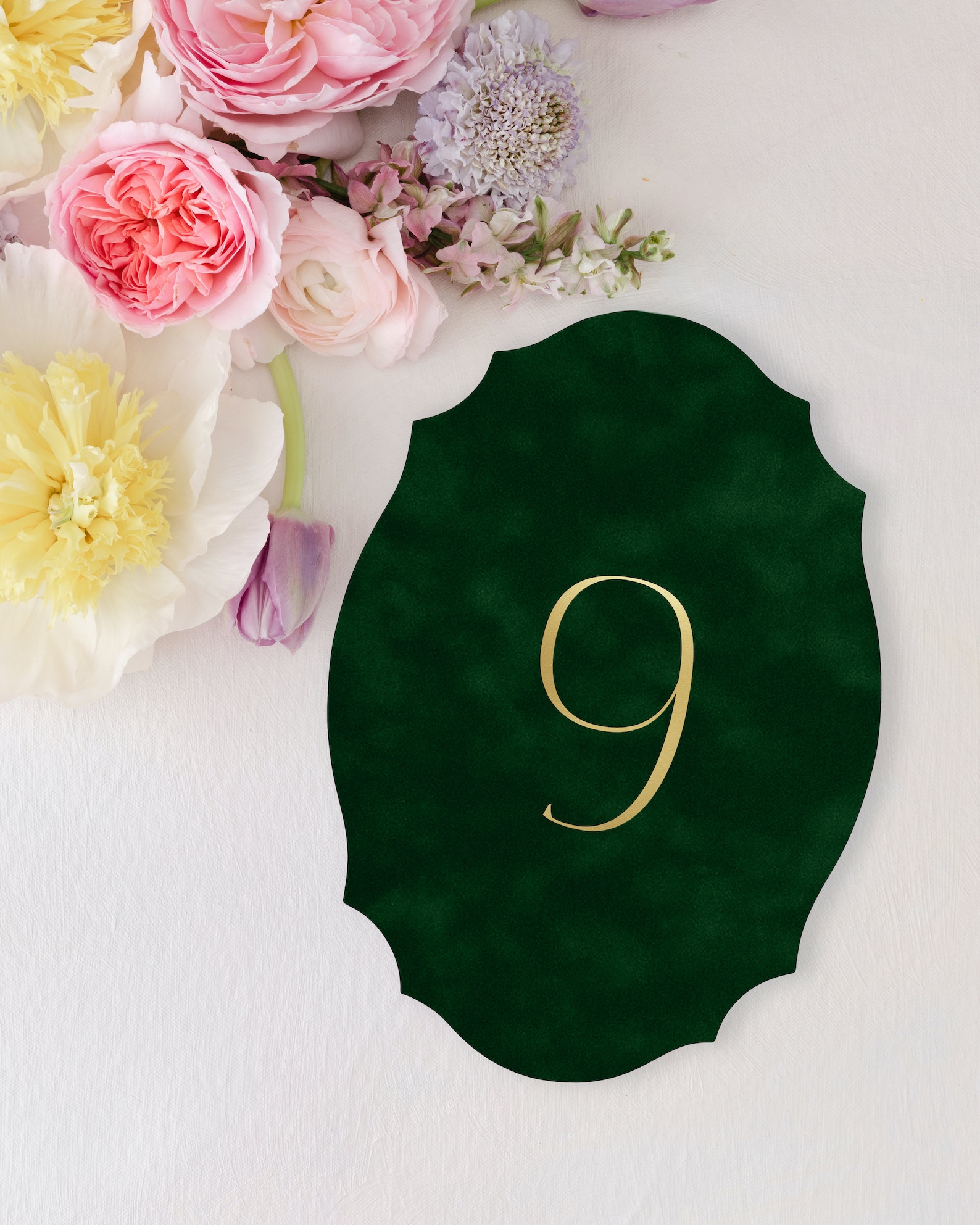 Velvet Table Numbers With Gold Foil - Fancy Oval Shape - Die Cut Table ...