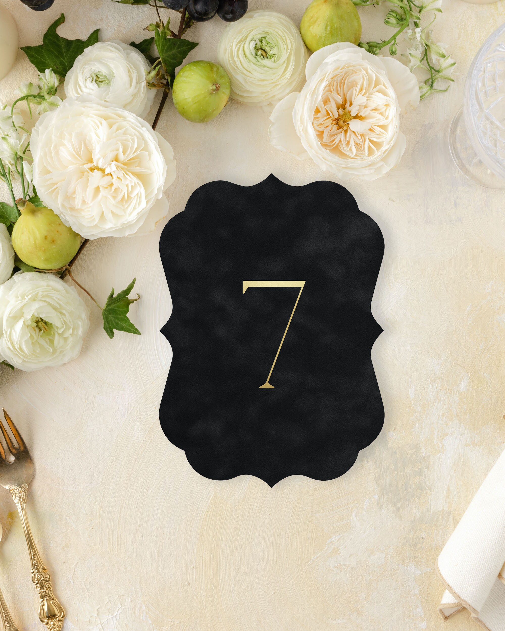 Velvet Table Numbers With Gold Foil Print - Bracket Shape - Die Cut ...